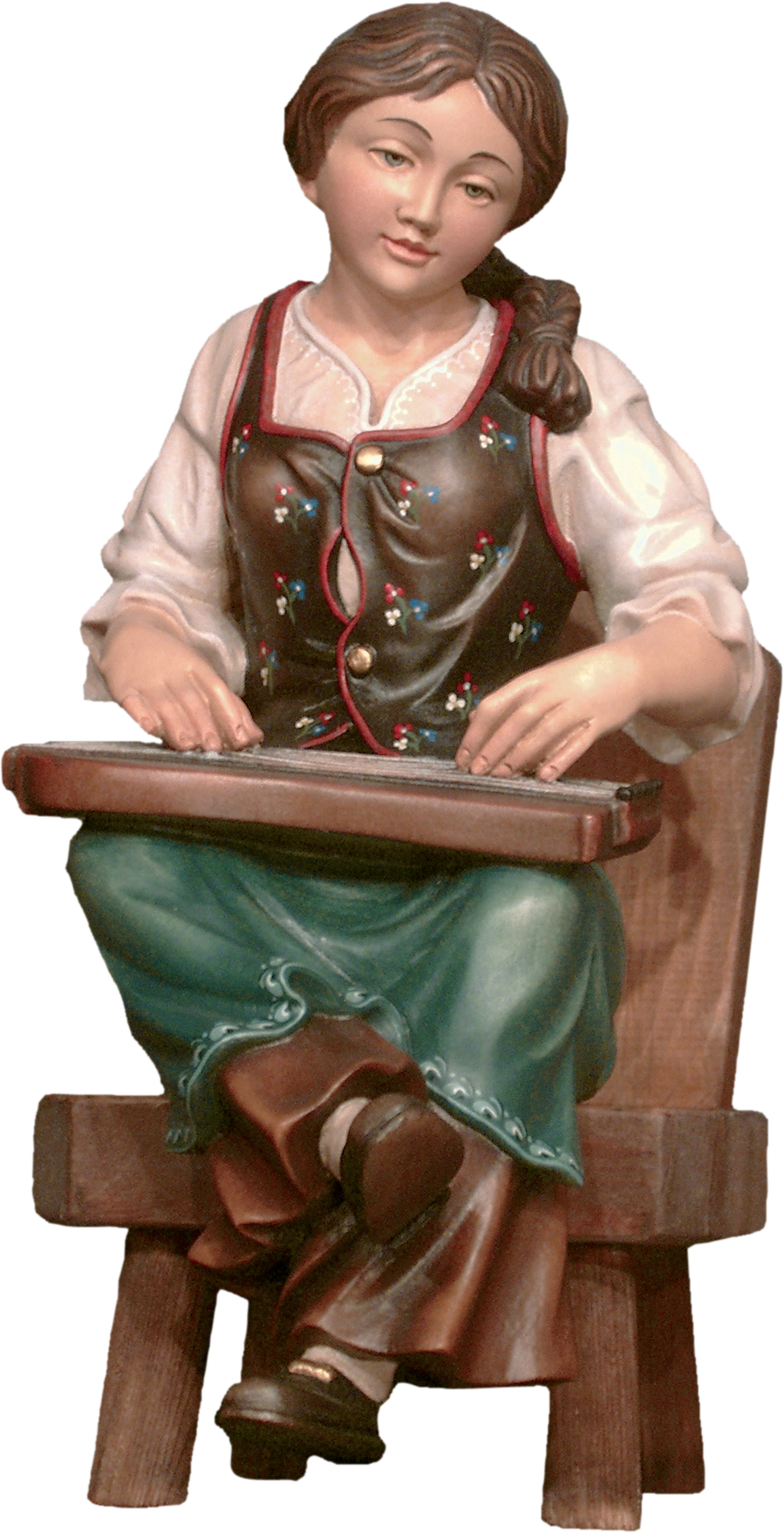Zither player seated and chair